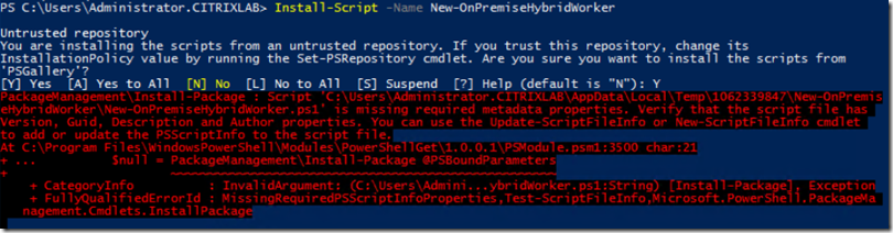 Missing required metadata properties error when running New ...